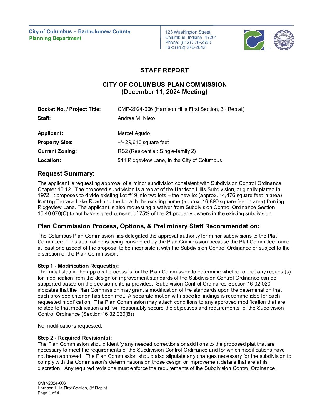CMP-2024-006: Harrison Hills First Section 3rd Replat Minor Subdivision ...