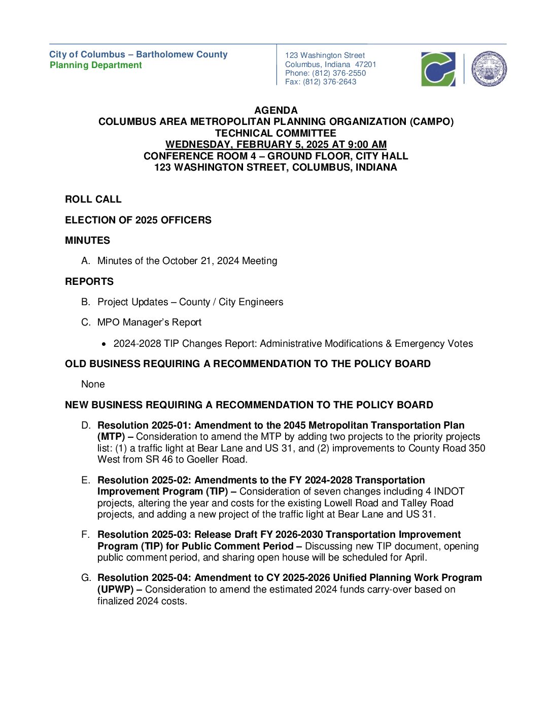 Technical Committee Packet February 5 2025 Planning Department